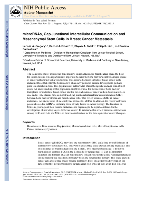 (PDF) microRNAs, Gap Junctional Intercellular Communication and ...