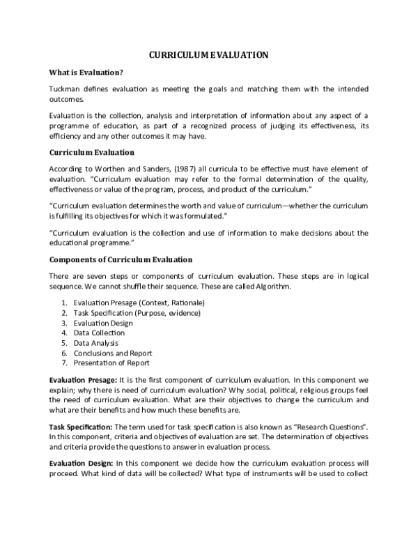 (DOC) Curriculum Evaluation
