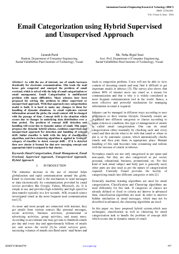 Pdf Email Categorization Using Hybrid Supervised And Unsupervised Approach