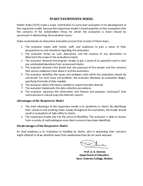 (DOC) STAKE'S RESPONSIVE MODEL