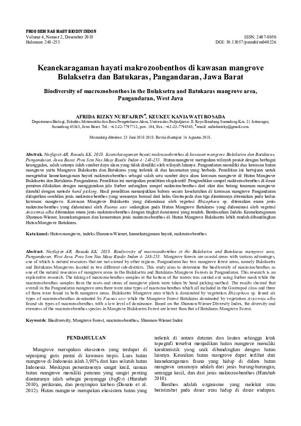 (PDF) Biodiversity of macrozoobenthos in the Bulaksetra and Batukaras ...