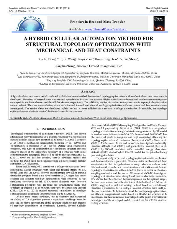 Pdf A Hybrid Cellular Automaton Method For Structural Topology