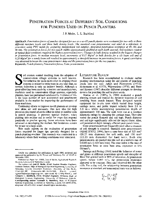 (PDF) Penetration Forces at Different Soil Conditions for Punches Used ...