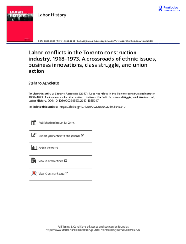(PDF) Labor conflicts in the Toronto construction industry, 1968–1973 ...