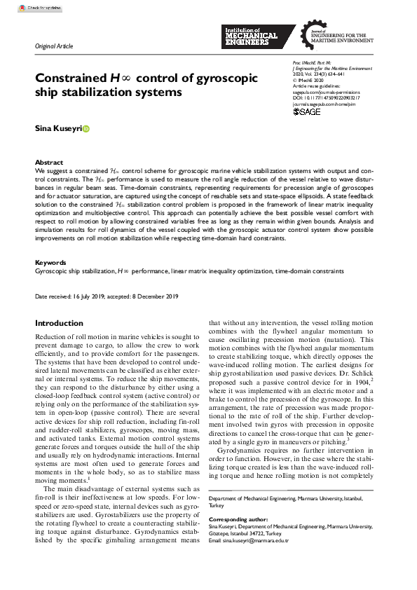 (PDF) Constrained Hinf control of gyroscopic ship stabilization systems