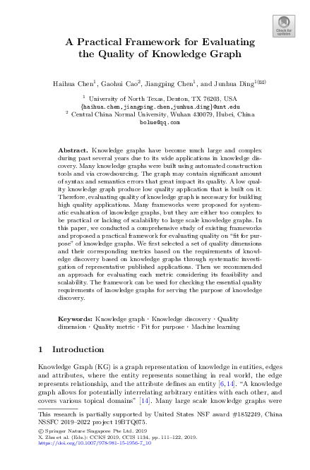 (PDF) A Practical Framework for Evaluating the Quality of Knowledge Graph