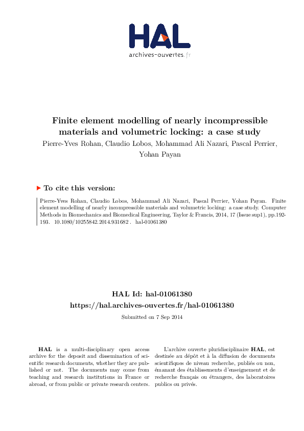 Pdf Finite Element Modelling Of Nearly Incompressible Materials And Volumetric Locking A Case