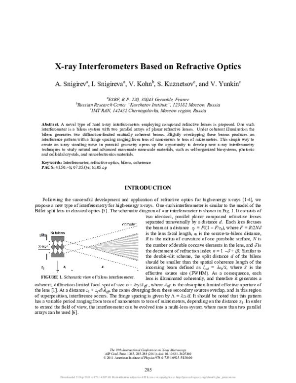 (PDF) X-ray Interferometers Based on Refractive Optics