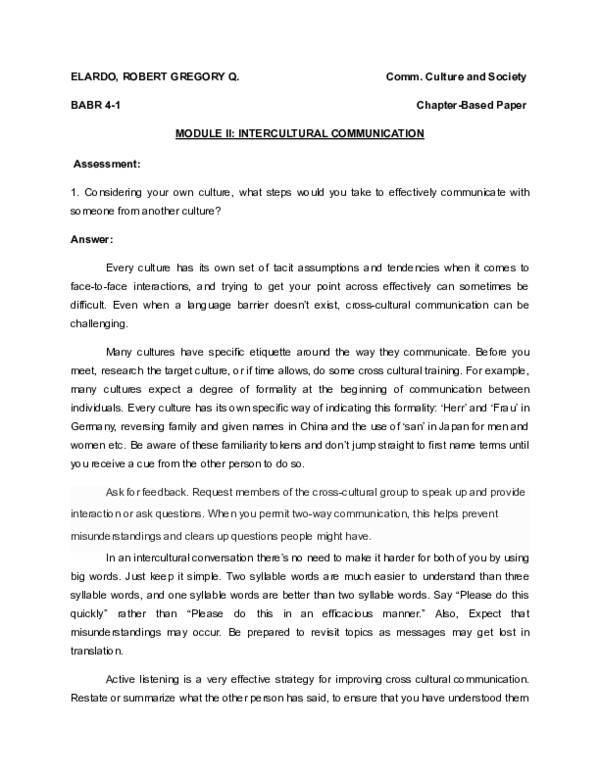 (PDF) MODULE II: INTERCULTURAL COMMUNICATION