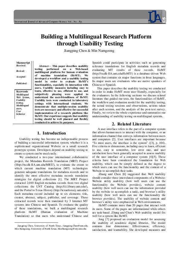 (PDF) Building a Multilingual Research Platform through Usability Testing