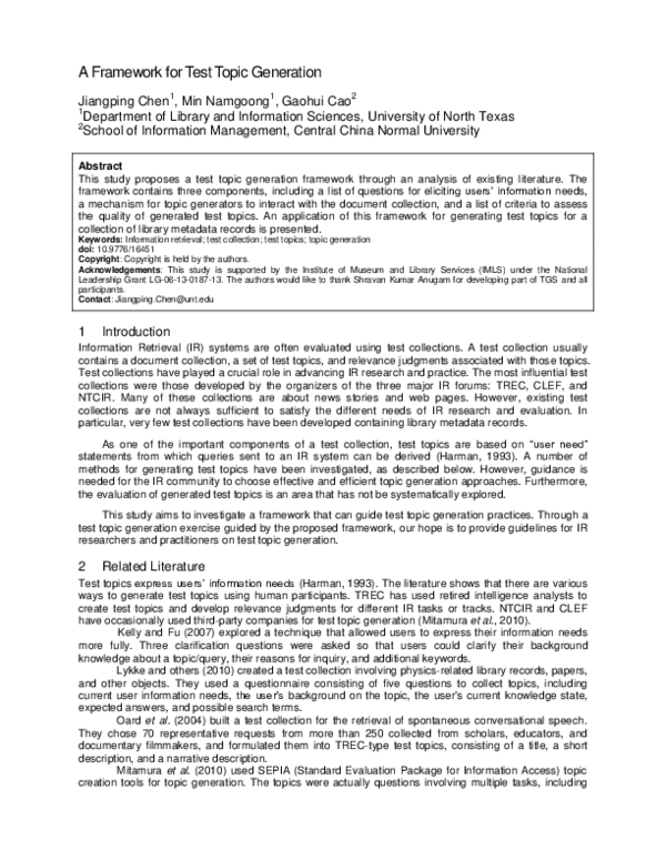 (PDF) A Framework for Test Topic Generation