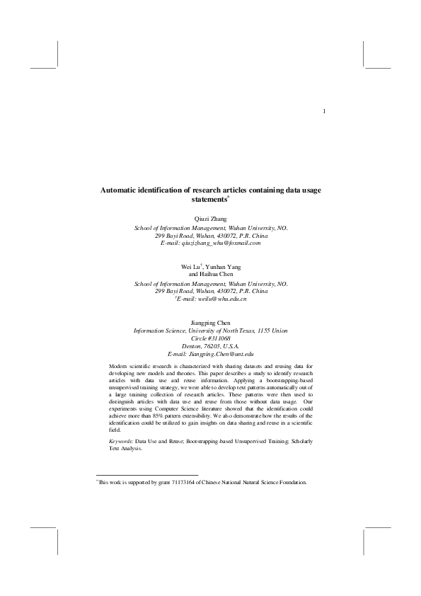 (PDF) Automatic Identification of Research Articles Containing Data ...