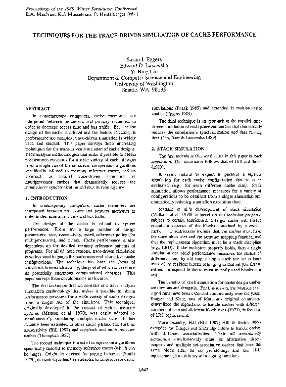 (PDF) Techniques For The Trace-Driven Simulation Of Cache Performance