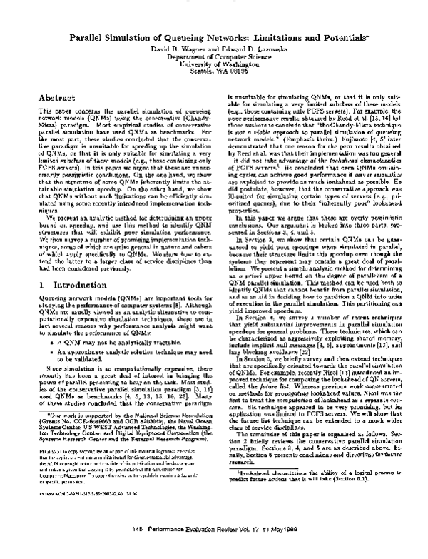 Pdf Parallel Simulation Of Queueing Networks Limitations And Potentials E Lazowska