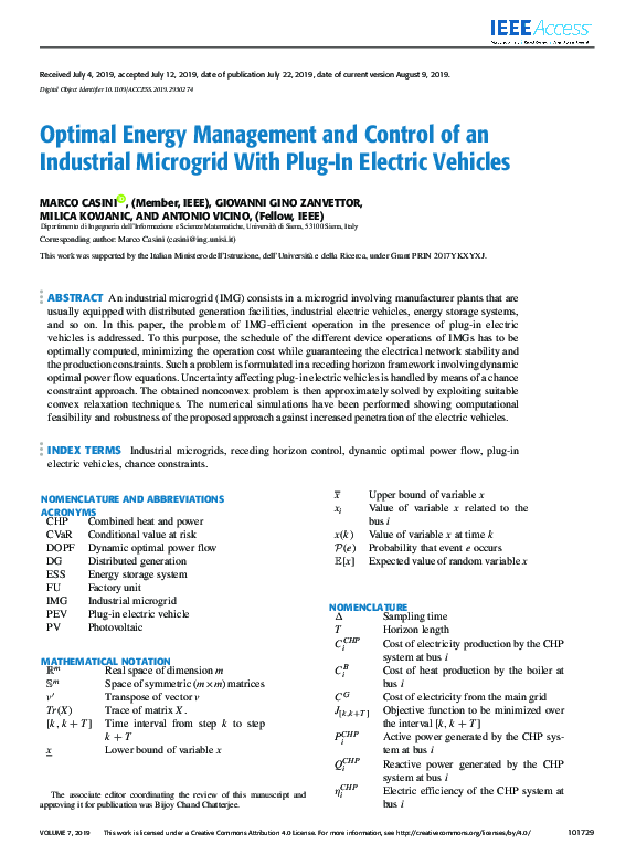 (PDF) Optimal Energy Management and Control of an Industrial Microgrid With Plug-in Electric ...