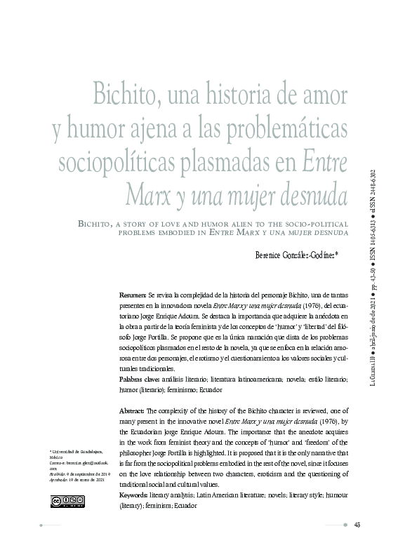 (PDF) Bichito, una historia de amor y humor ajena a las problemáticas sociopolíticas plasmadas ...