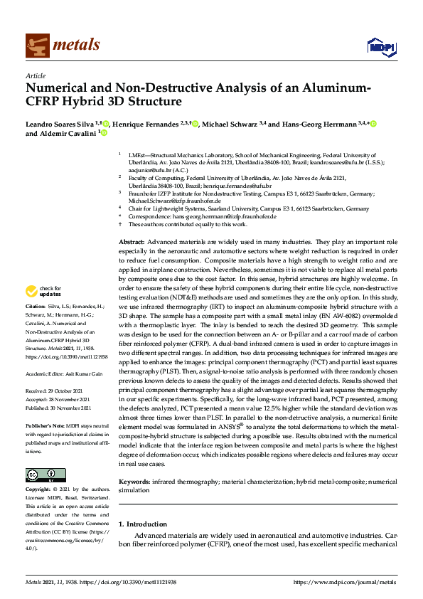 Pdf Numerical And Non Destructive Analysis Of An Aluminum Cfrp Hybrid 3d Structure