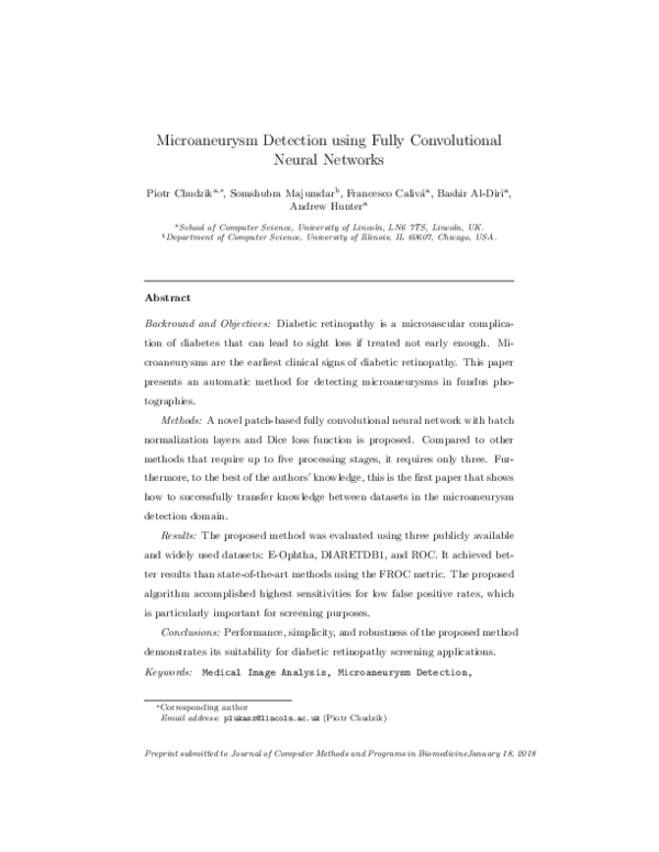 Pdf Microaneurysm Detection Using Fully Convolutional Neural Networks