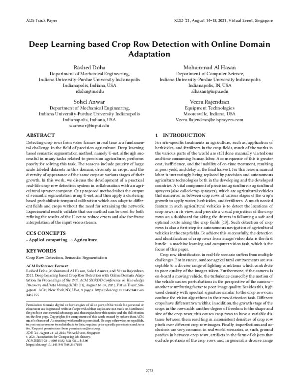 Pdf Deep Learning Based Crop Row Detection With Online Domain Adaptation Sohel Anwar