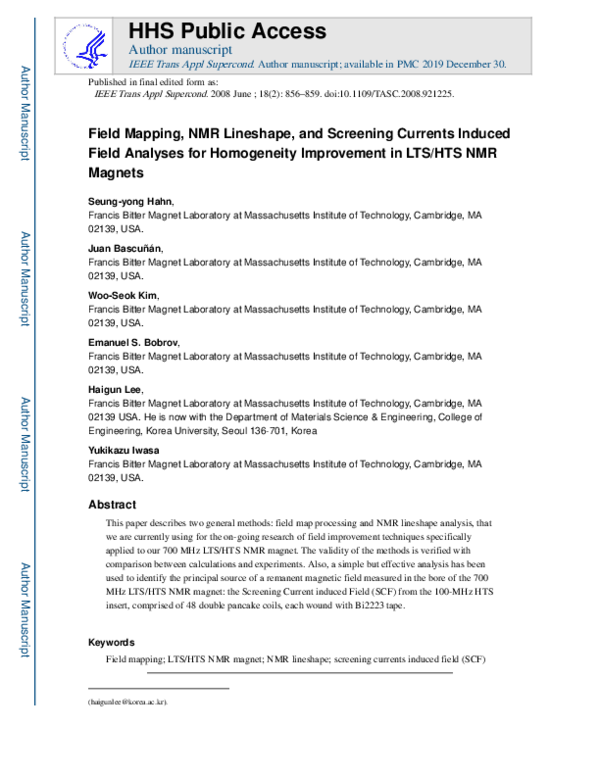 Field Mapping, NMR Lineshape, and Screening Currents Induced Field ...