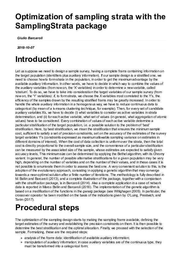 (PDF) Optimization of sampling strata with the SamplingStrata package