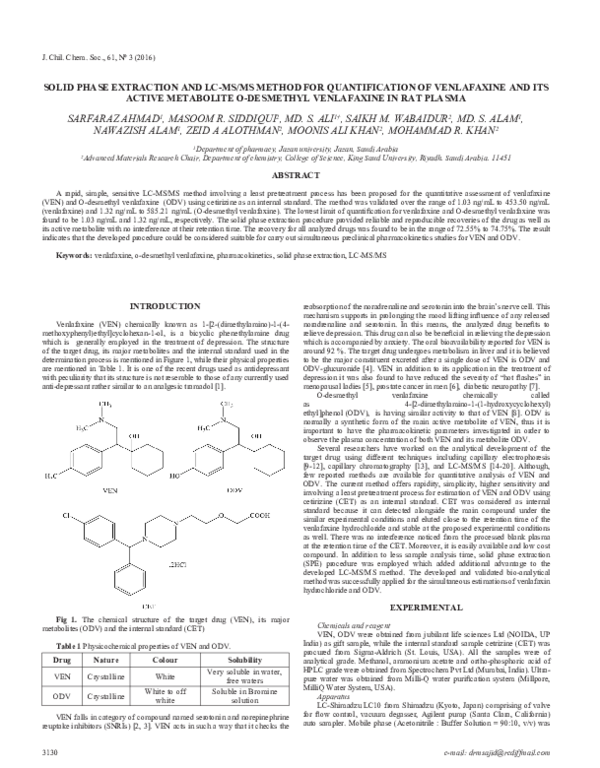 (PDF) Solid Phase Extraction and LC-MS/MS Method for Quantification of Venlafaxine and Its ...