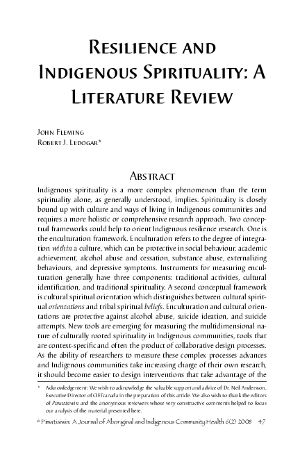 (PDF) Resilience and Indigenous Spirituality: A Literature Review