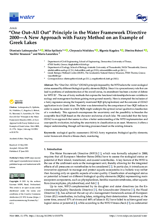 (PDF) “One Out–All Out” Principle in the Water Framework Directive 2000 ...