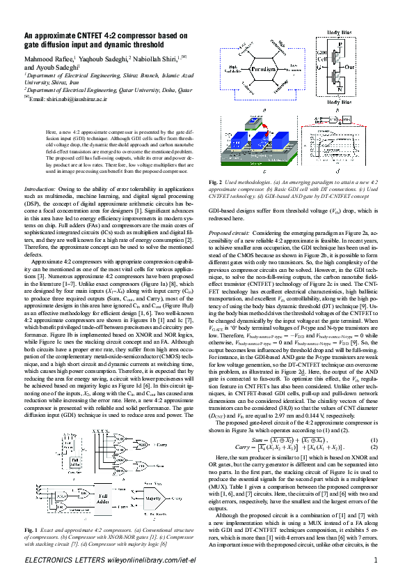 (PDF) An approximate CNTFET 4:2 compressor based on gate diffusion input and dynamic threshold