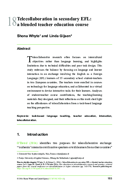 (PDF) Telecollaboration in secondary EFL: a blended teacher education ...