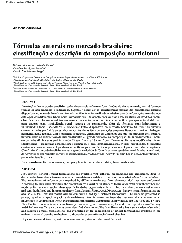 (PDF) Fórmulas enterais no mercado brasileiro: classificação e ...