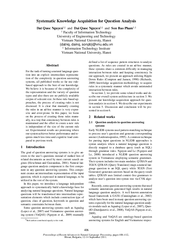 (PDF) Systematic Knowledge Acquisition for Question Analysis