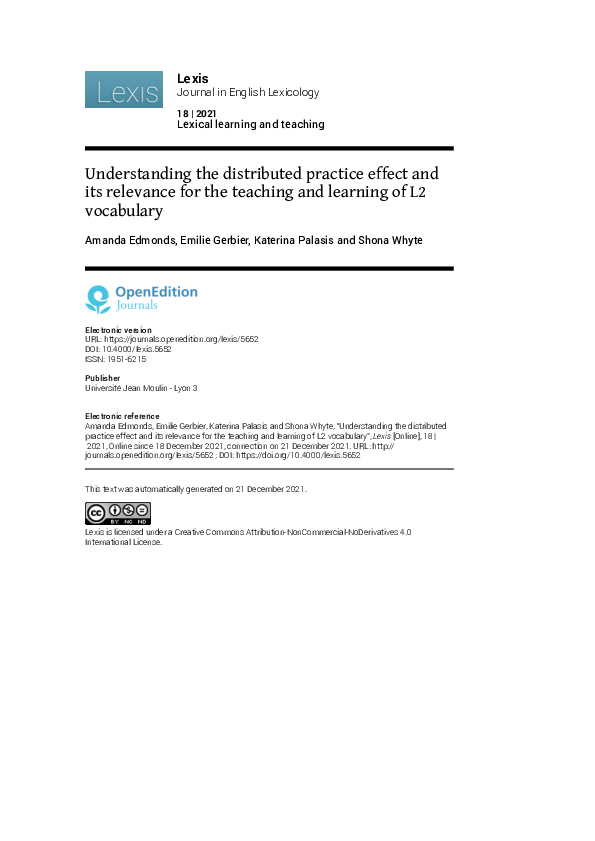 (PDF) Understanding the distributed practice effect and its relevance ...