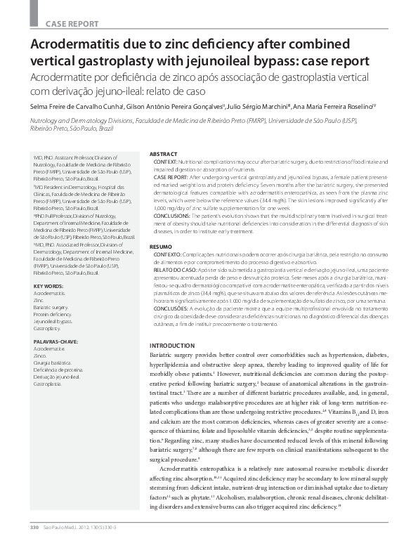 (PDF) Acrodermatitis due to zinc deficiency after combined vertical ...