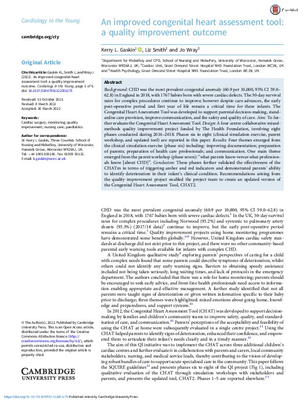 (PDF) An improved congenital heart assessment tool: a quality improvement outcome