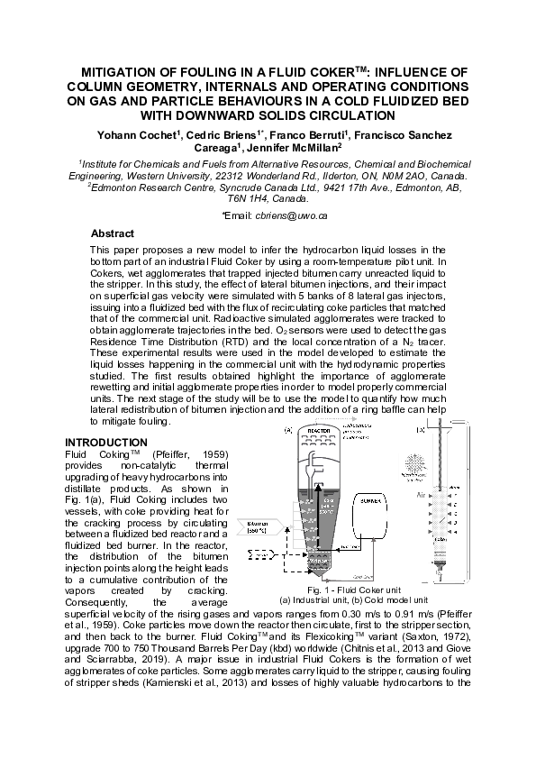 (PDF) Mitigation of fouling in a Fluid Coker™: Influence of column ...