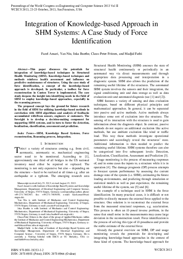 (PDF) Integration of Knowledge-Based Approach in SHM Systems