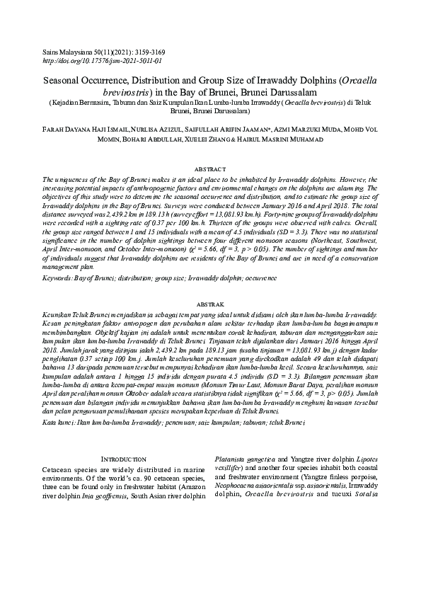 (PDF) Seasonal Occurrence, Distribution and Group Size of Irrawaddy ...