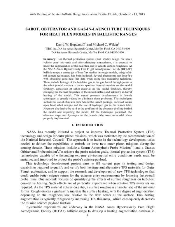 (PDF) Sabots, Obturator and Gas-In-Launch Tube Techniques for Heat Flux ...