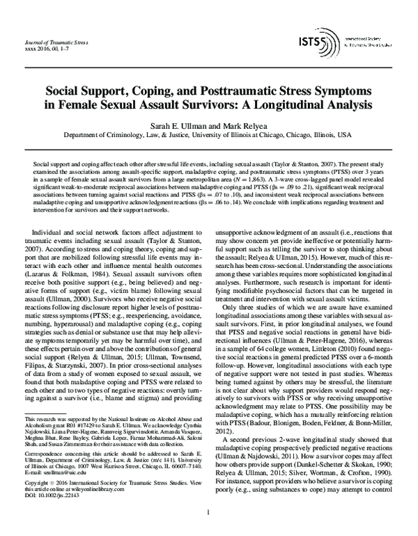 (PDF) Social Support, Coping, and Posttraumatic Stress Symptoms in ...