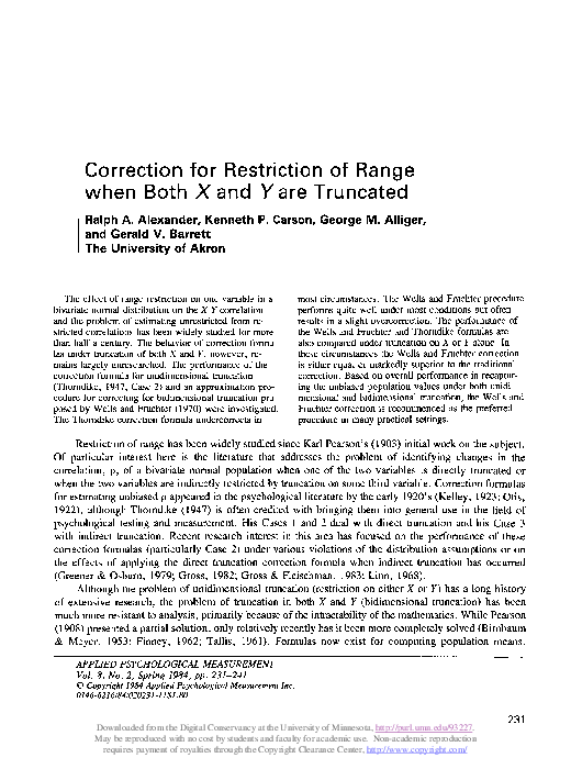 (PDF) Correction for Restriction of Range when Both X and Y are Truncated