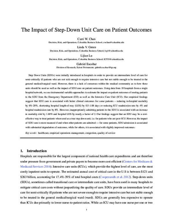 (PDF) The Impact of Step-Down Unit Care on Patient Outcomes
