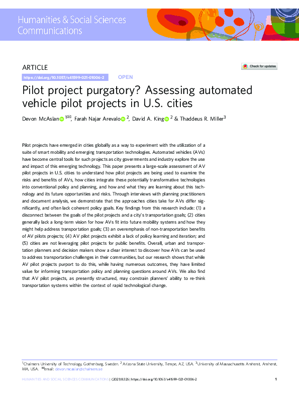 (PDF) Pilot project purgatory? Assessing automated vehicle pilot ...
