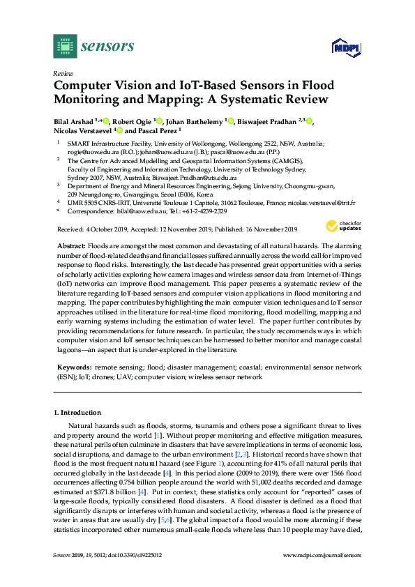 Pdf Computer Vision And Iot Based Sensors In Flood Monitoring And Mapping A Systematic Review