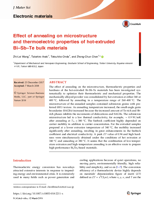 (PDF) Effect of Annealing on Microstructure and Thermoelectric Properties of Sb-Doped Mg2Si0 ...