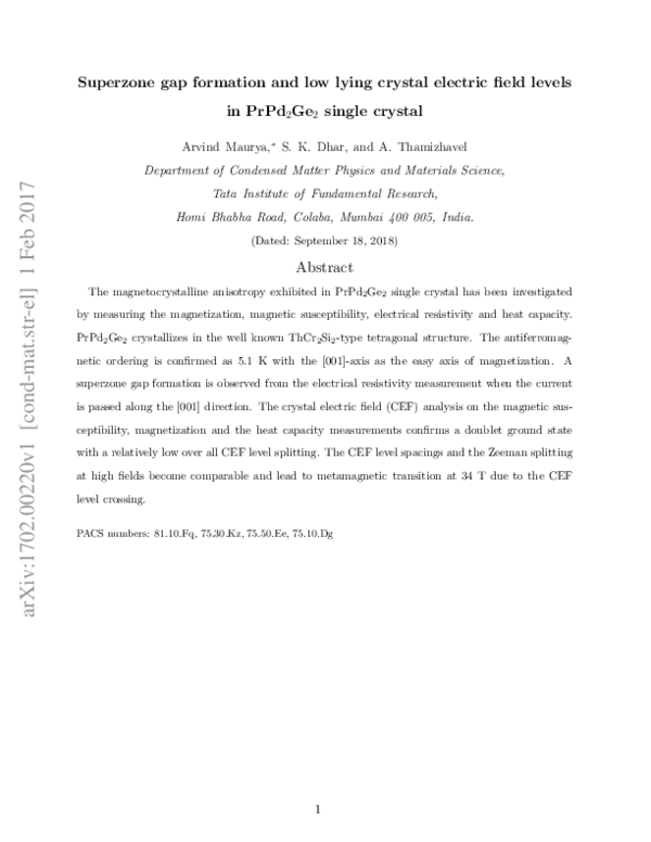 (PDF) Superzone gap formation and low lying crystal electric field ...