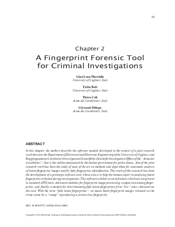 (PDF) A Fingerprint Forensic Tool for Criminal Investigations