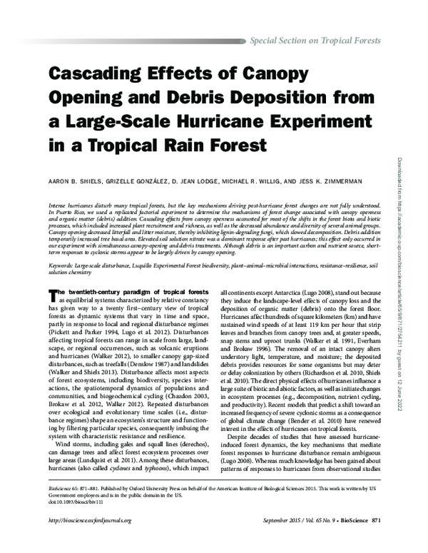 (PDF) Cascading Effects of Canopy Opening and Debris Deposition from a ...