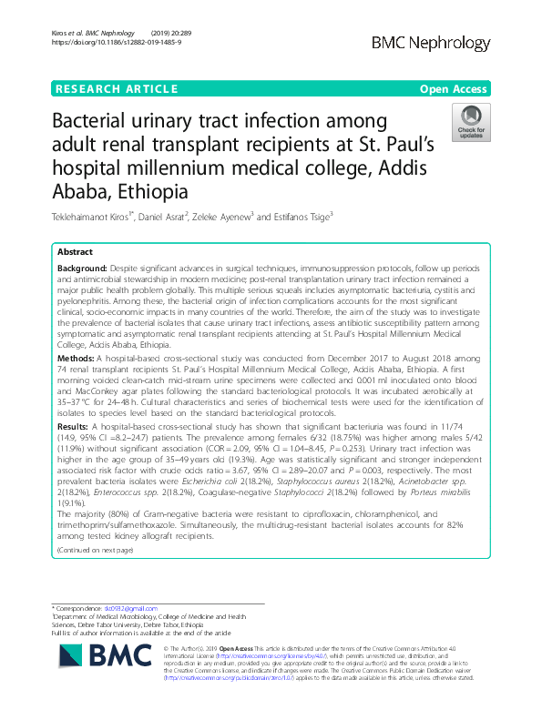 (PDF) Bacterial Urinary Tract Infection among Adult Renal Transplant ...