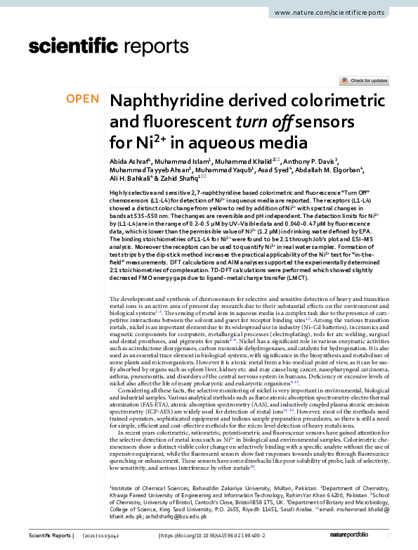 (PDF) Naphthyridine derived colorimetric and fluorescent turn off ...
